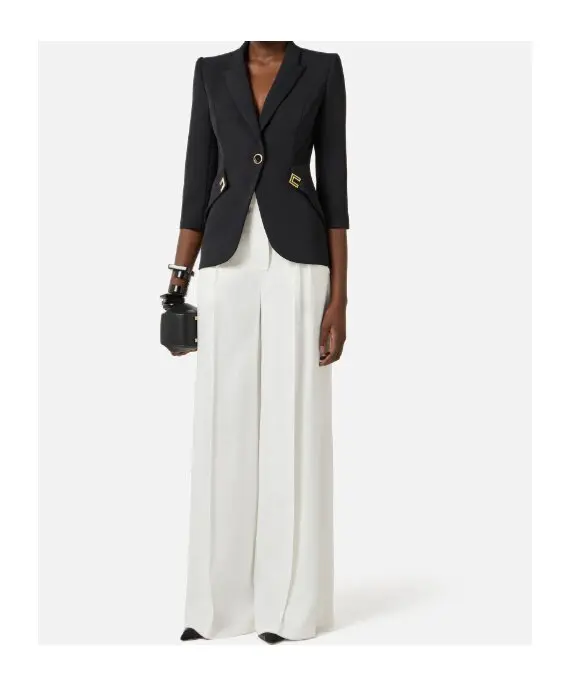 Elisabetta Franchi Single-breasted Jacket With Golden Logo Details - Black
