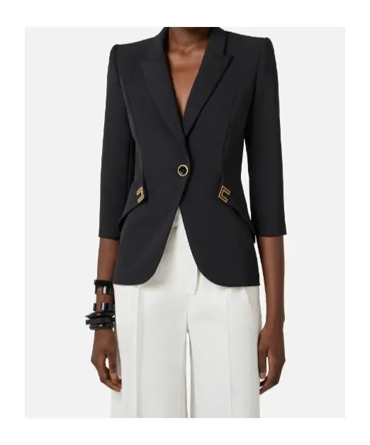 Elisabetta Franchi Single-breasted Jacket With Golden Logo Details - Black