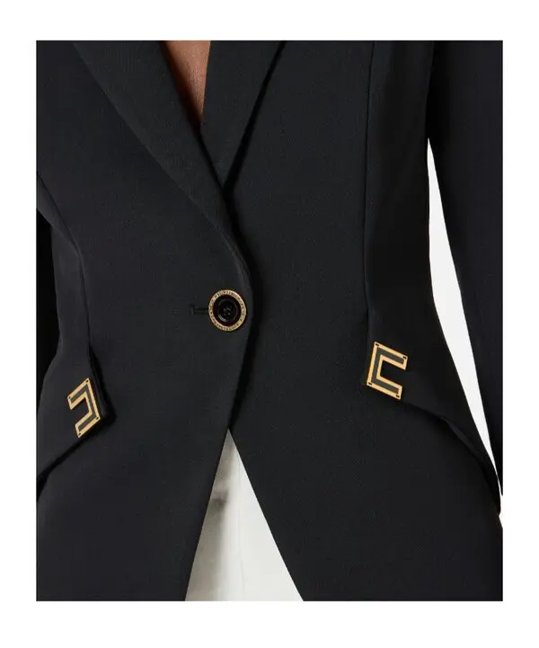 Elisabetta Franchi Single-breasted Jacket With Golden Logo Details - Black