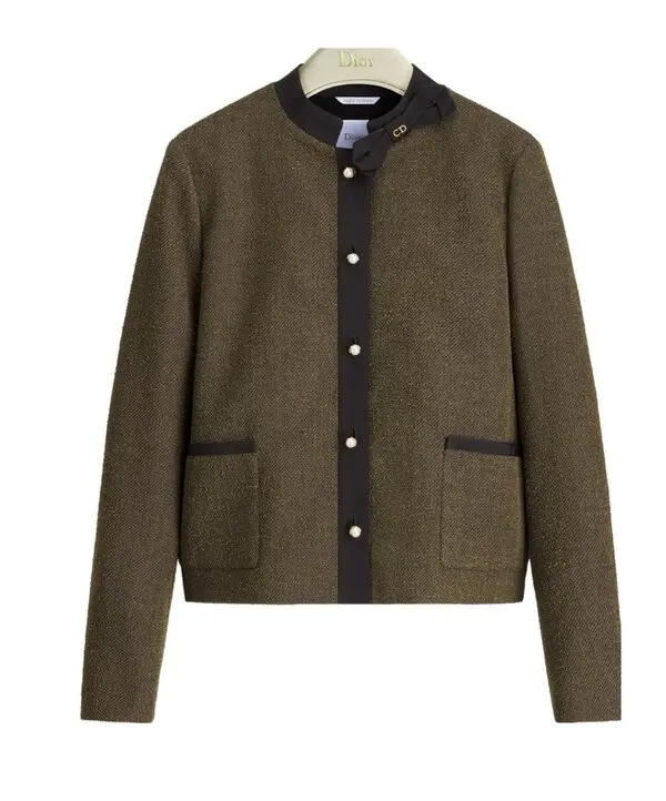 Dior Cropped Jacket With Grosgrain Bow And Cd Signature - Khaki