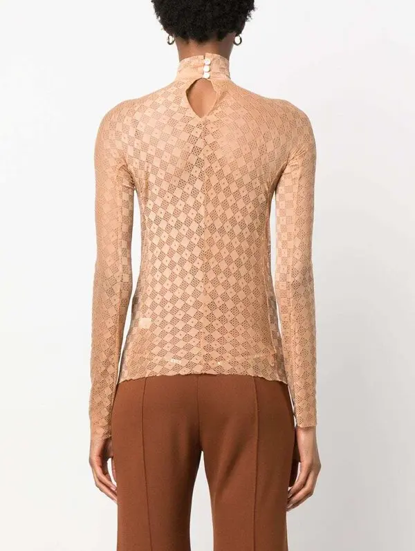 FORTE_FORTE High Neck Lace T-shirt - Nude