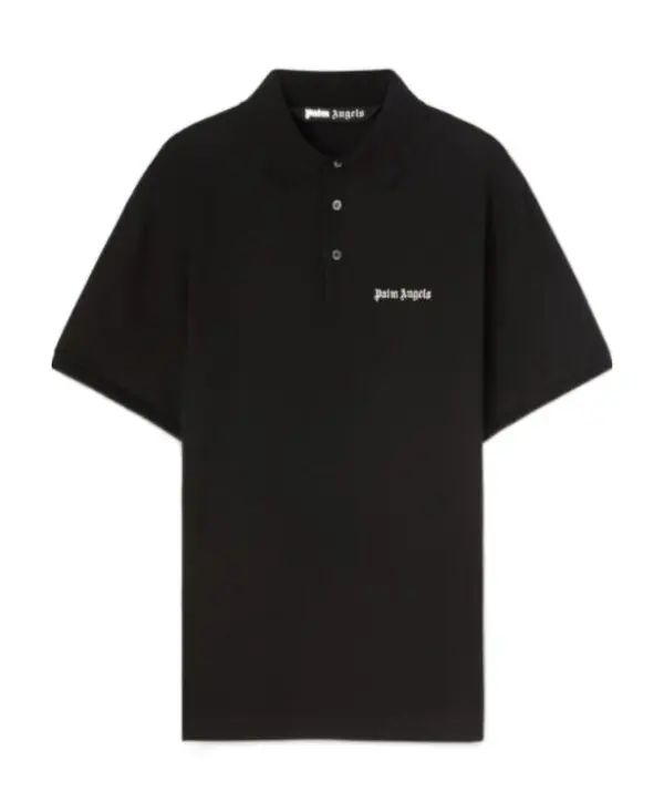 Palm Angels Logo Embroidered Polo Shirt - Black