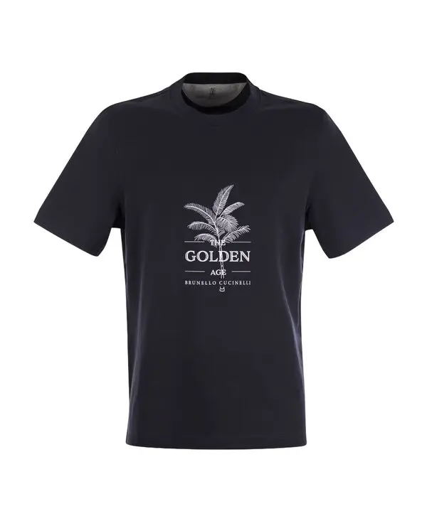 Brunello Cucinelli Logo Printed Crewneck T-shirt - Navy Blue