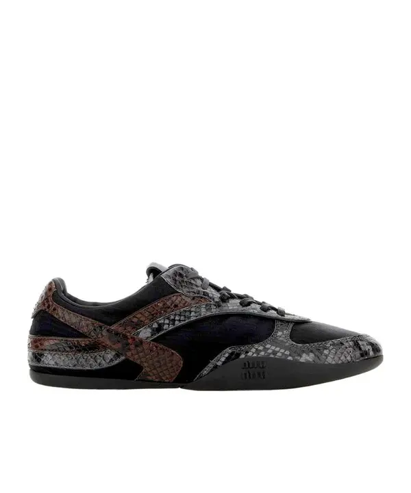 Miu Miu Snakeskin Trimmed Lace-up Sneakers - Black