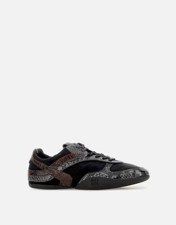 Miu Miu Snakeskin Trimmed Lace-up Sneakers - Black