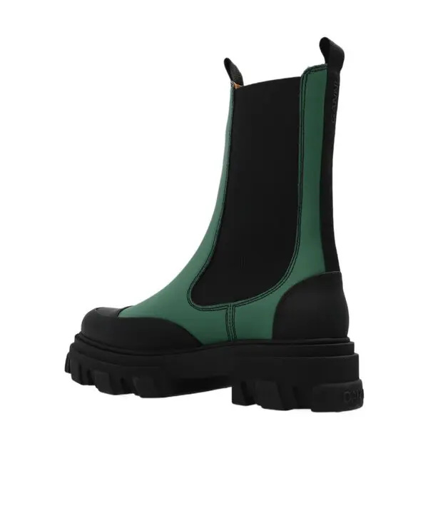 GANNI Color-blocked Round Toe Ankle Boots - Green