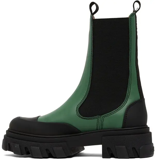 GANNI Color-blocked Round Toe Ankle Boots - Green