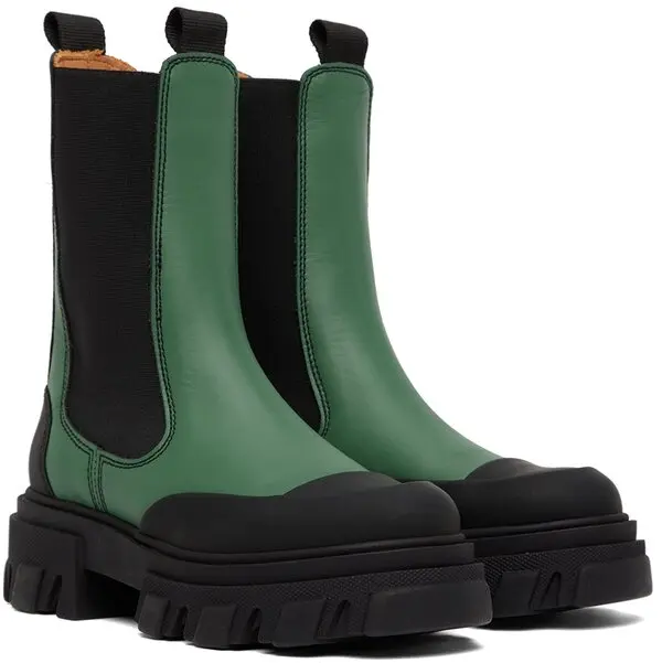 GANNI Color-blocked Round Toe Ankle Boots - Green
