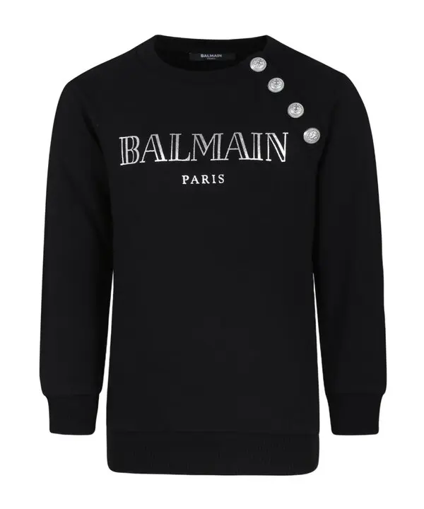 Balmain Logo Print Cotton Sweatshirt - Black