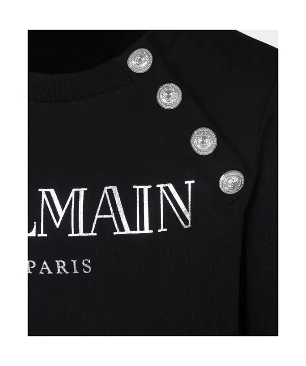 Balmain Logo Print Cotton Sweatshirt - Black