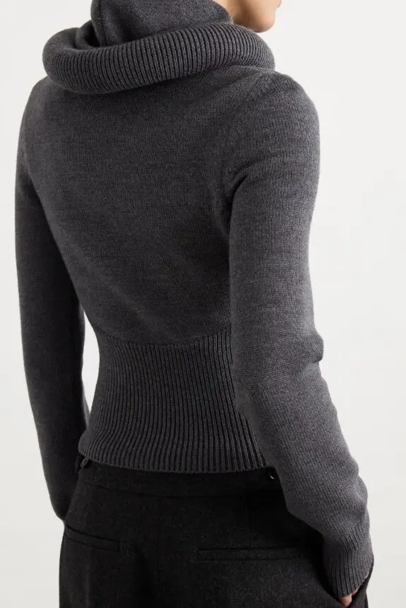 Alaïa Sculptural Hood Ribbed Knit Jumper - Black