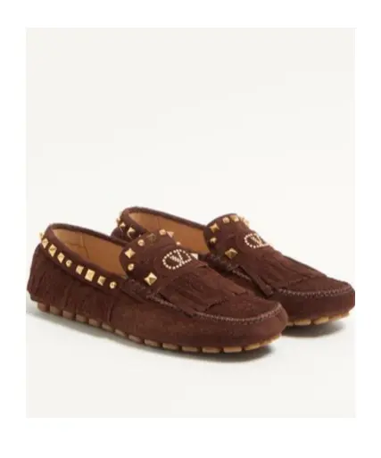 Valentino Garavani Rockstud Fringed Suede Loafers