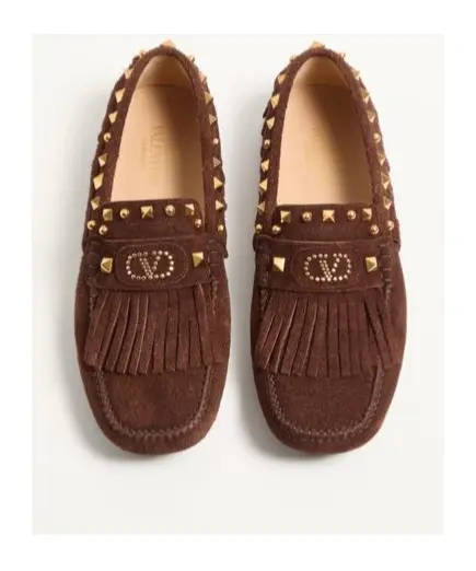 Valentino Garavani Rockstud Fringed Suede Loafers