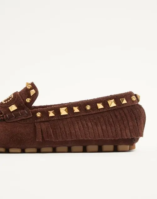 Valentino Garavani Rockstud Fringed Suede Loafers