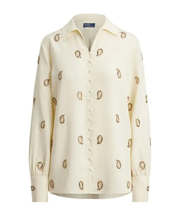Polo Ralph Lauren Beaded Print Button Blouse - Cream