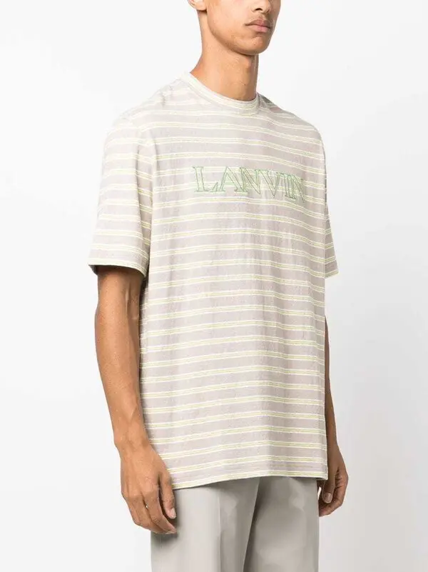 LANVIN Striped Logo-embroidered T-shirt