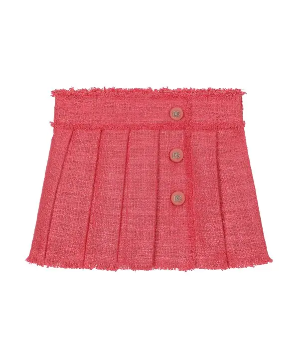 Dolce & Gabbana Pleated Tweed Miniskirt With Logo Buttons - Fuchsia