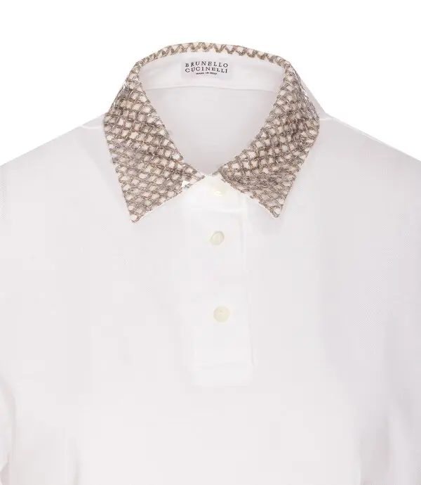 Brunello Cucinelli Sequin Embellished Short Sleeve Polo Shirt - White