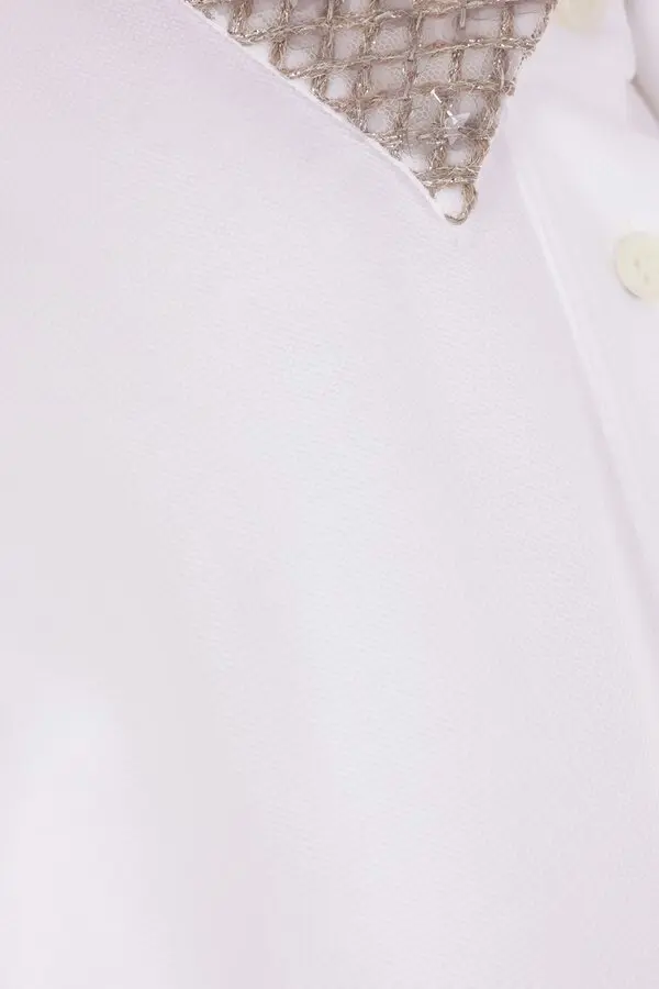 Brunello Cucinelli Sequin Embellished Short Sleeve Polo Shirt - White