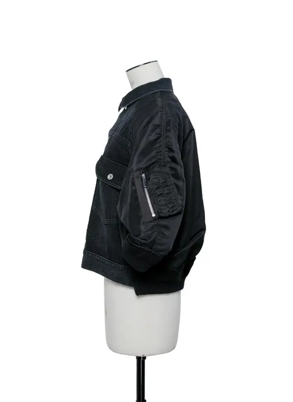 Sacai Denim Twill Jacket With Patchwork Design - Black