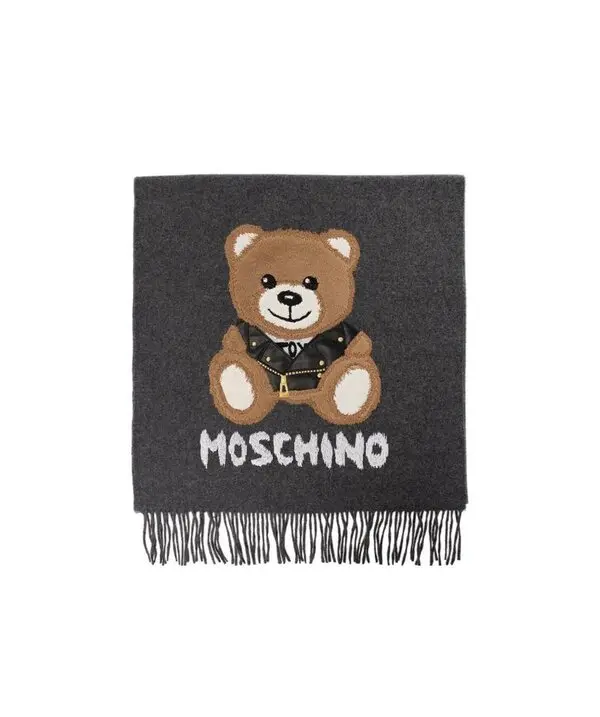 Moschino Brushed Logo-print Fringed Scarf - Black