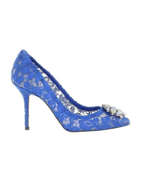 Dolce & Gabbana Lace Embellished Pointed Toe Pumps - Blue