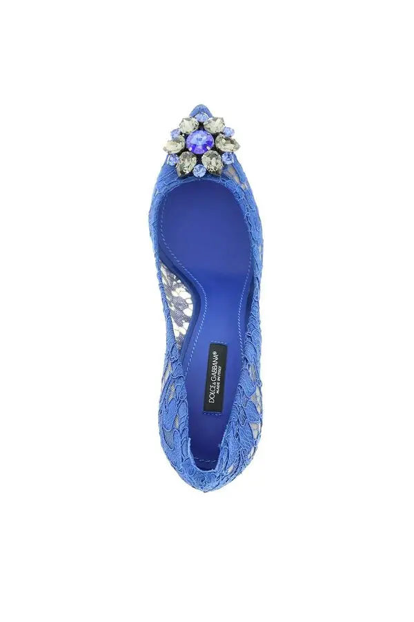 Dolce & Gabbana Lace Embellished Pointed Toe Pumps - Blue