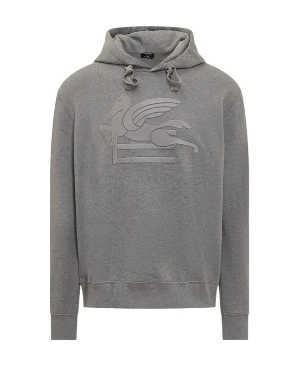 Etro Logo Printed Drawstring Hoodie - Gray