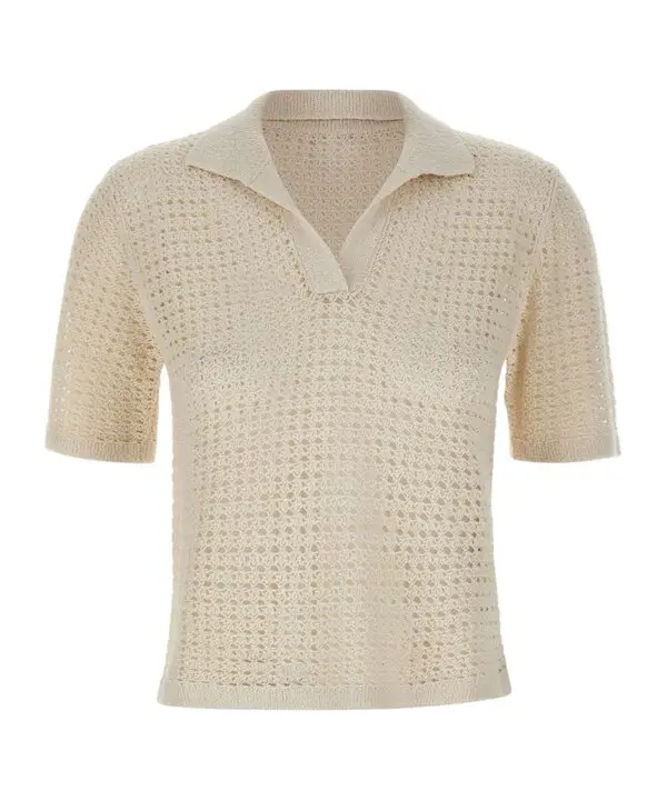 Eleventy Open-knit Short-sleeved Polo Top - Nude