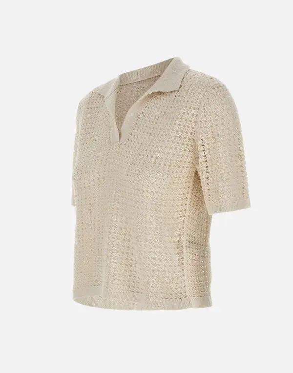 Eleventy Open-knit Short-sleeved Polo Top - Nude