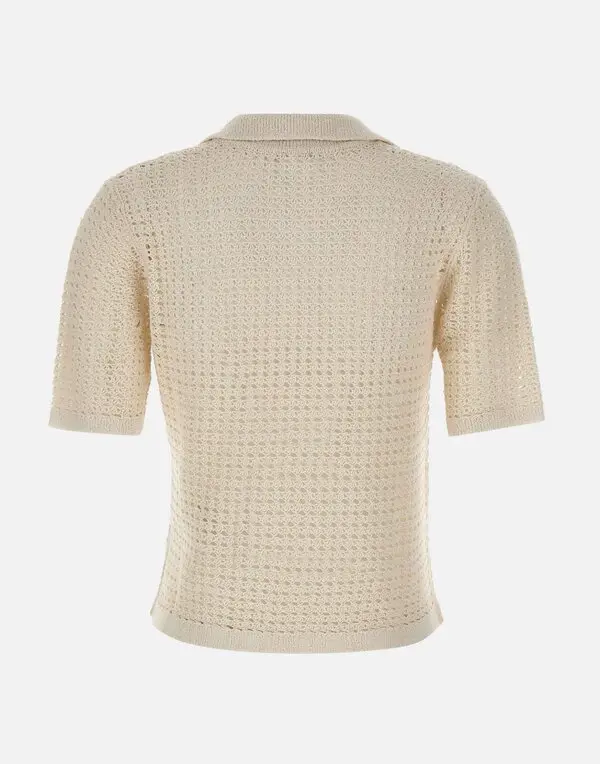 Eleventy Open-knit Short-sleeved Polo Top - Nude