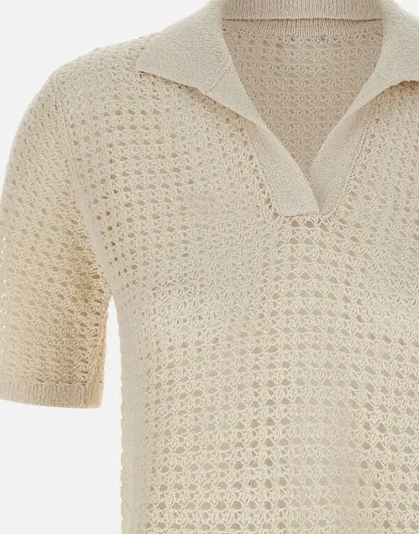 Eleventy Open-knit Short-sleeved Polo Top - Nude