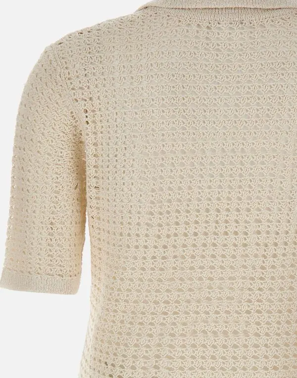Eleventy Open-knit Short-sleeved Polo Top - Nude