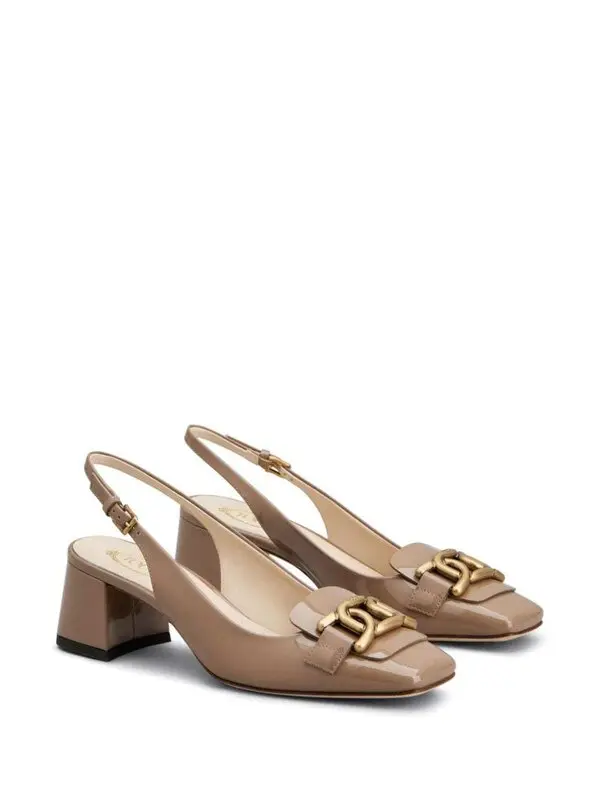 TOD'S Square Toe Pumps With Engraved Logo Detail - Brown