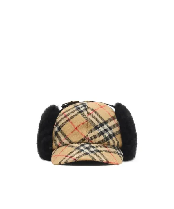 Burberry Check Trapper Cap - Sand Beige