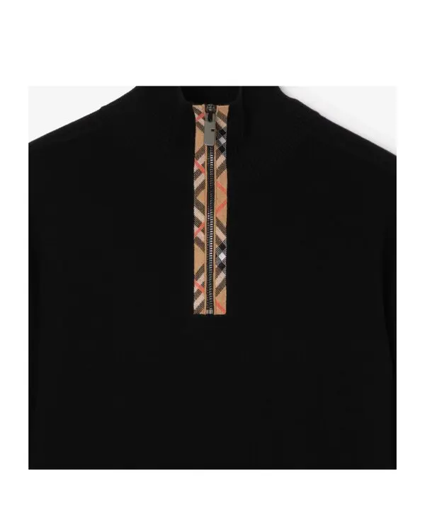 Burberry Half-zip Jumper With Check Trim - Black