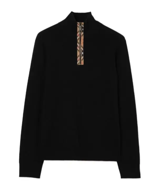 Burberry Half-zip Jumper With Check Trim - Black