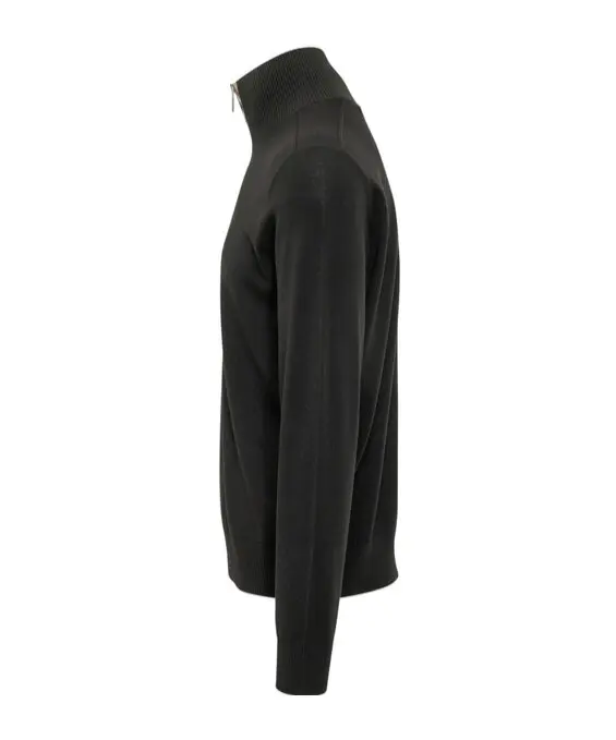 Burberry Half-zip Jumper With Check Trim - Black