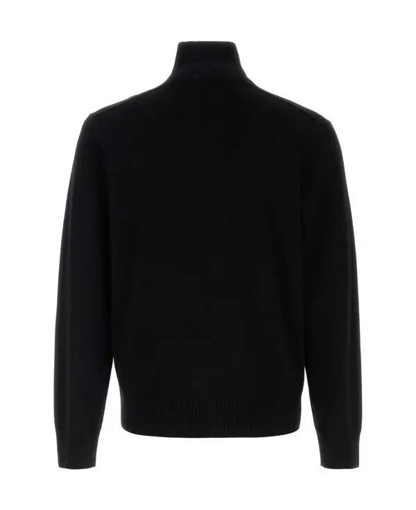 Burberry Half-zip Jumper With Check Trim - Black
