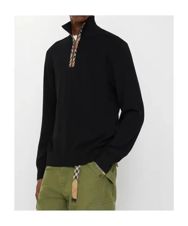 Burberry Half-zip Jumper With Check Trim - Black