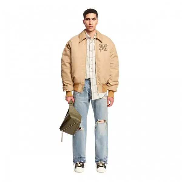 Palm Angels Long-sleeved Bomber Jacket With Embroidered Logo - Nude