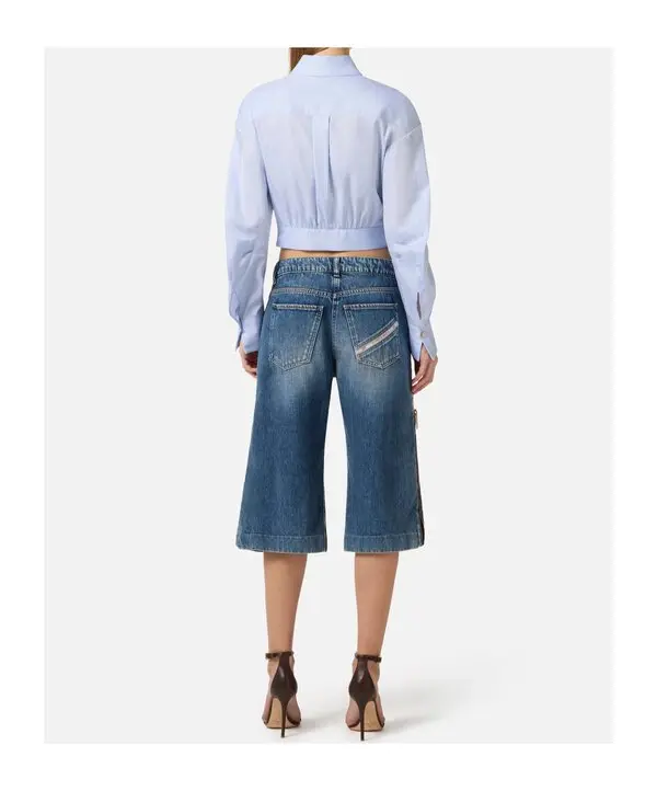 Elisabetta Franchi Denim Bermuda Shorts With Gold-tone Zipper Detail