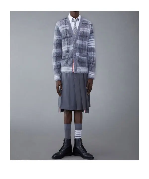 Thom Browne Textured Tartan V-neck Cardigan
