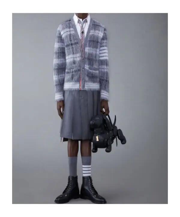 Thom Browne Textured Tartan V-neck Cardigan