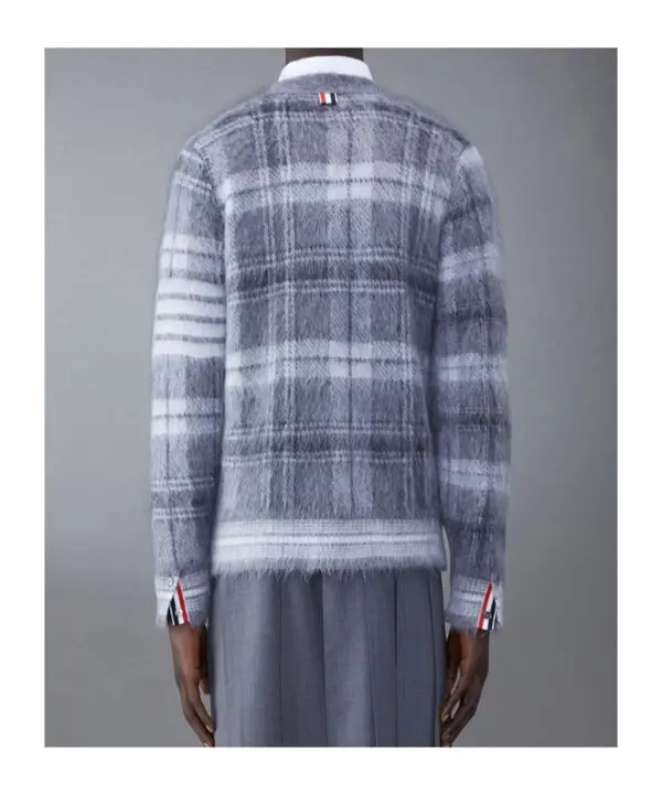 Thom Browne Textured Tartan V-neck Cardigan