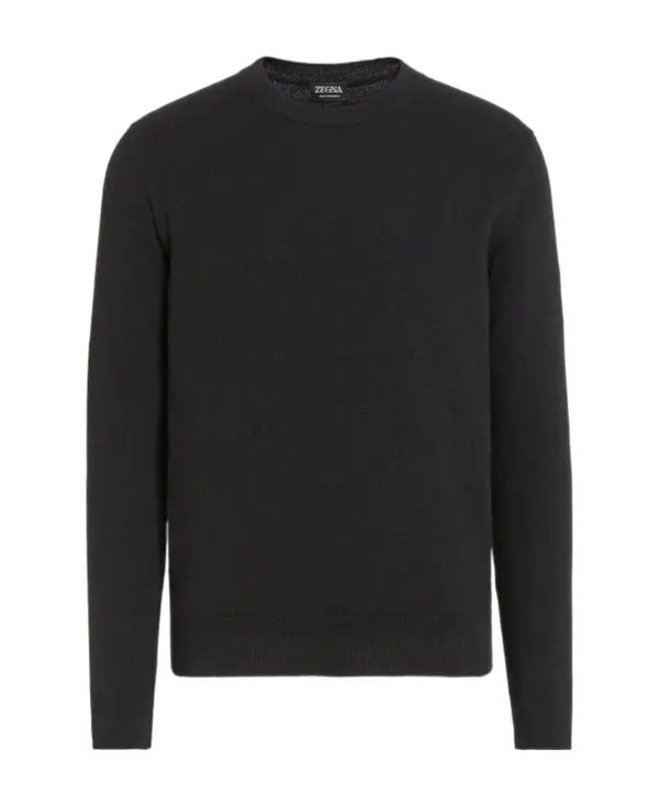 Zegna Crew Neck Long Sleeve Sweater - Black