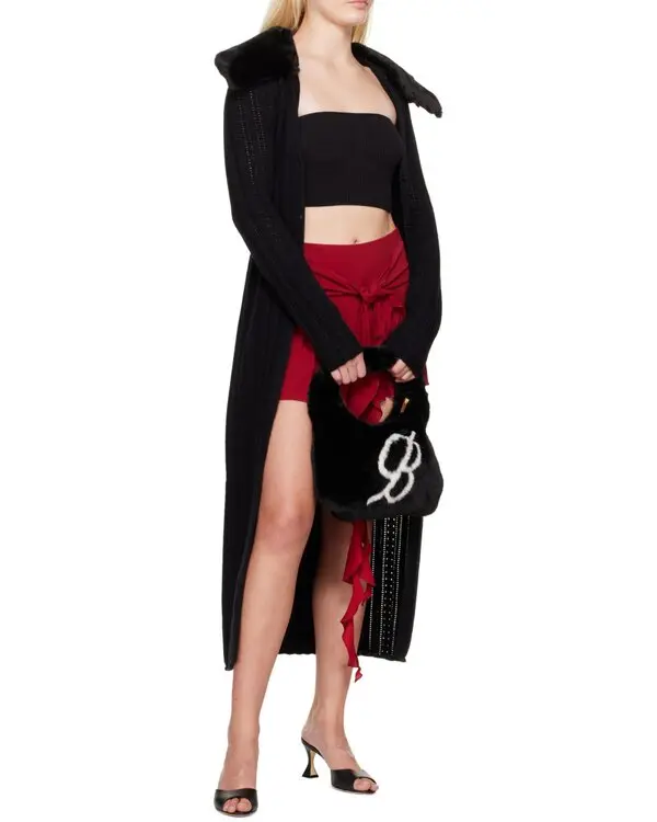 Blumarine Knitted Faux Fur Collared Midi Dress