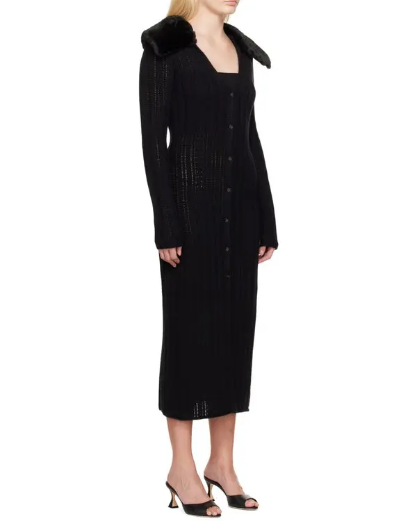 Blumarine Knitted Faux Fur Collared Midi Dress