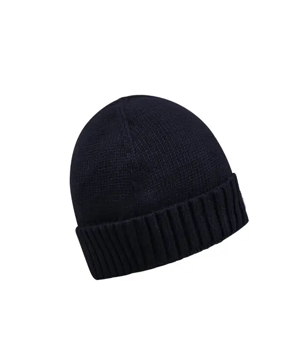 Stone Island Logo Patch Ribbed Knit Beanie - Black