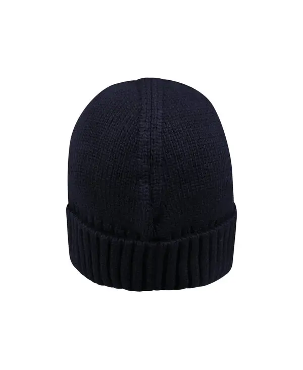 Stone Island Logo Patch Ribbed Knit Beanie - Black
